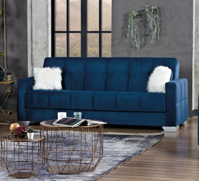 MiHOMEUK Montreal Royal Blue Velvet 3 Seater Sofa Bed