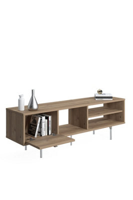 Mika TV Stand with 3 Shelves and 1 Cabinet, 140 x 35 x 45 cm TV Unit ...