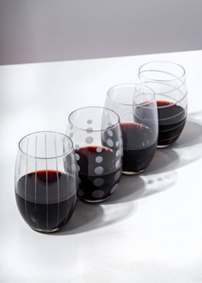 Mikasa 'Cheers' Set of 4 Etched Crystal Stemless Wine Glasses