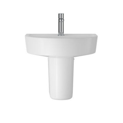 Mila Round Ceramic Basin and Semi Pedestal, 520mm - Balterley