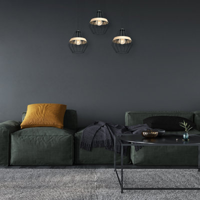 Milagro Cliff Black Pendant Lamp 3XE27 Hand Made Matt Black Cage Style ...