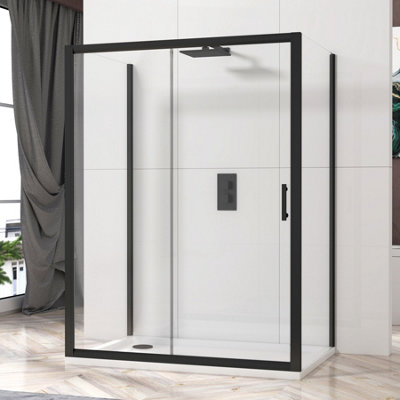 Milan 1000 x 700mm Matt Black 3-Sided Sliding Door Shower Enclosure ...