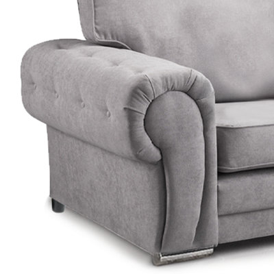 Milan 5 Seater L Shaped Corner Sofa Full Back Chesterfield Arms Grey 2 ...
