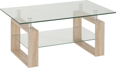 Milan Coffee Table Sonoma Oak Finish Glass and Metal with Undershelf ...