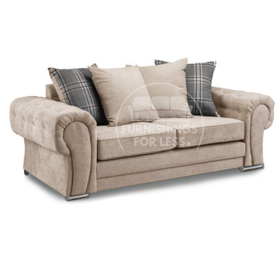 Milan Fabric 3 Piece Sofa Suite Mink Scatter Back Chesterfield Style