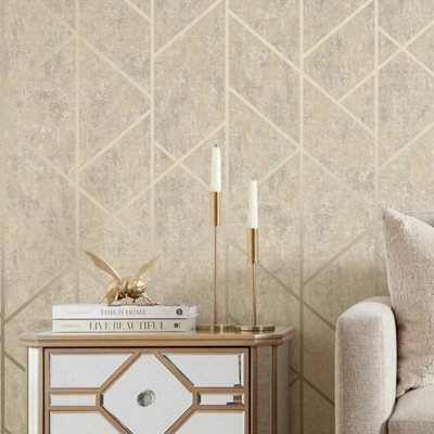 Milan Geo Metallic Wallpaper In Neutral And Gold | DIY at B&Q