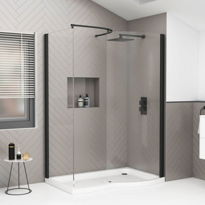 Milan Matt Black Walk in Shower Enclosure with Tray 1400 x 900mm Right ...