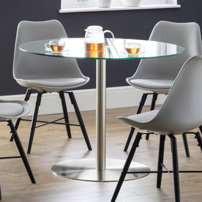 Milan Round Glass Brushed Steel Pedestal Table