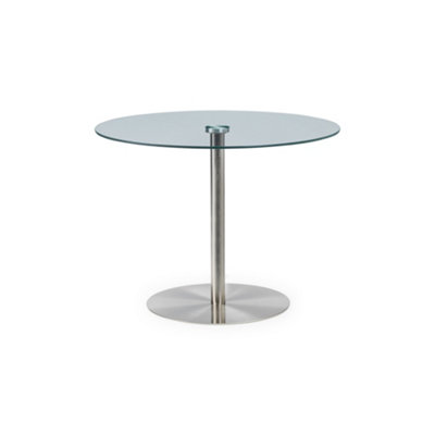 Milan Round Glass Brushed Steel Pedestal Table