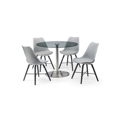 Milan Round Glass Brushed Steel Pedestal Table