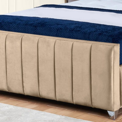 Milano Beige Plush Valvet Upholstered Gas Lift Ottoman Storage Bed ...