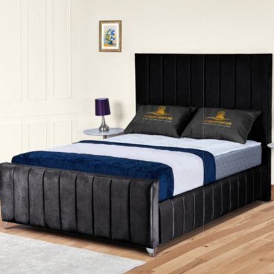 Milano Black Plush Valvet Upholstered Bed Frame Only - Slatted Base ...