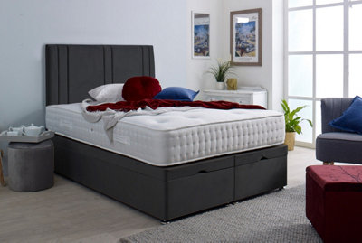 Milano Plush Velvet Ottoman Storage Bed, with Pocket Mattress - 4ft6 ...