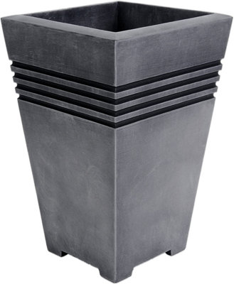 Milano Tall Pewter Decorative Plastic Garden Plant Pot 30cm Square