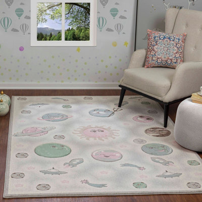 MILKY WAY Kids Modern Beige/Grey Bedroom Area Rug 160 x 213 cm