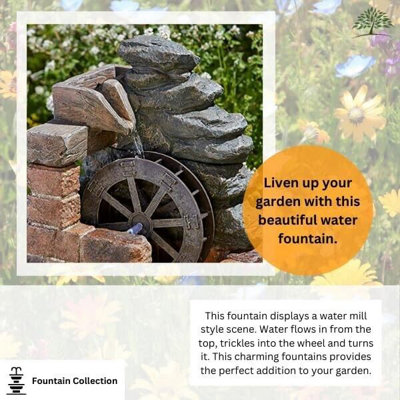 Mill Solar Fountain Garden Water Feature Ornamental Patio Centrepiece ...