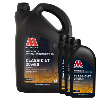 Millers Oils Classic 4T 20w-50 Mineral Motorcycle Engine Oil API SG, SF ...