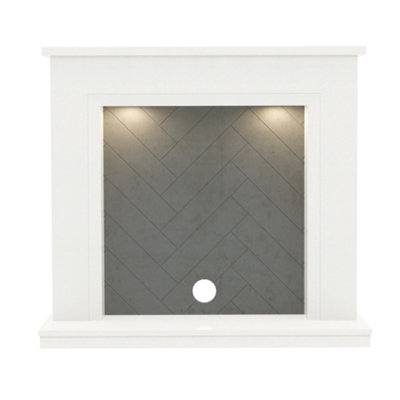 Millgate 46" White & Chicago Concrete Herringbone Micro Marble Inglenook