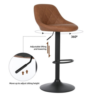 Millhouse Bar Stools Pair, Adjustable Swivel Gas Lift, Black Footrest ...