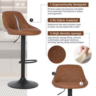 Millhouse Bar Stools Pair, Adjustable Swivel Gas Lift, Black Footrest ...