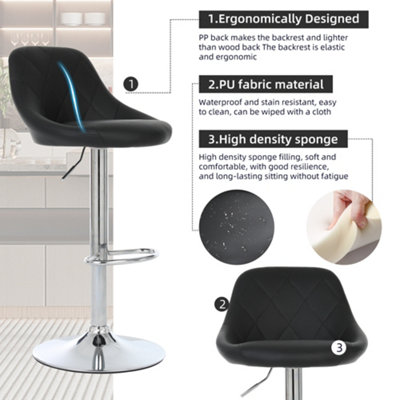 Millhouse Bar Stools Pair, Adjustable Swivel Gas Lift, Chrome Footrest ...