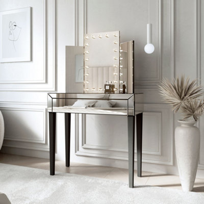 Millie x Laguna Silver Mirrored Dressing Table with LED Tri-Fold Mirror ...