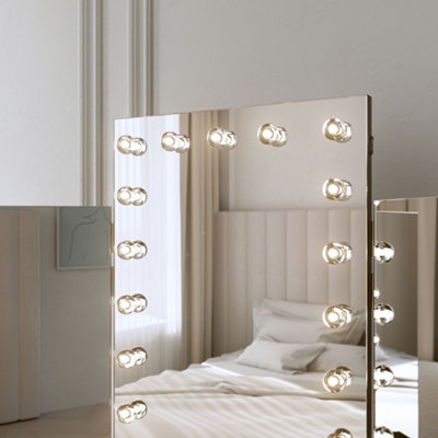Millie x Laguna Silver Mirrored Dressing Table with LED Tri-Fold Mirror ...