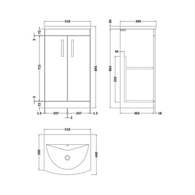 Millwich Contemporary 2 Door Floor Standing Vanity Unit with Curved ...