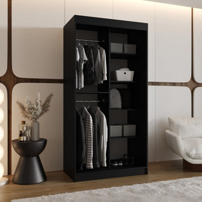 Milo Compact 100cm Oak Walnut Sliding Door Wardrobe with Curved Mirror