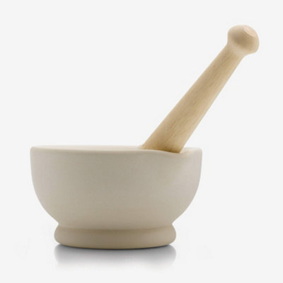 MILTON BROOK STONE MORTAR & PESTLE WITH WOODEN, 5 INCH