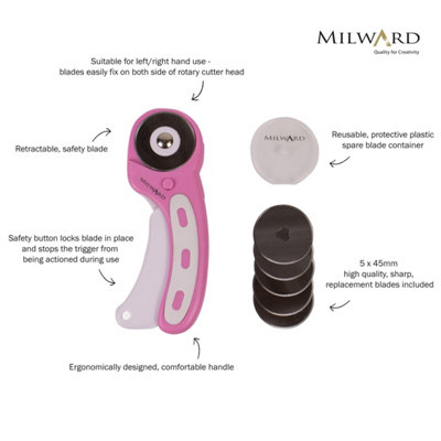 Milward 45mm Rotary Cutter with 5 Blades - Ergonomic, Safety Lock, Left ...