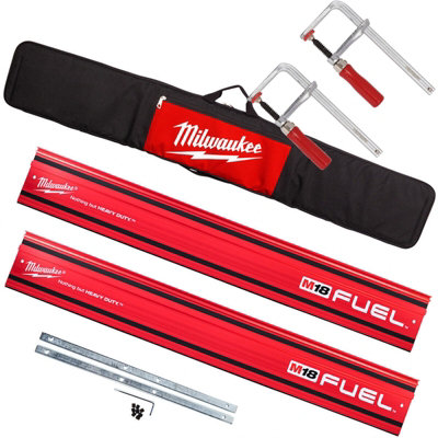 Milwaukee 4932480906 Guide Rail Kit x2 1400mm x2 Clamps Joining Bar Set ...