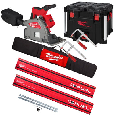 Milwaukee M18FPS55 18V FUEL 165mm Brushless Plunge Saw x2 1.4 Rails Bag ...