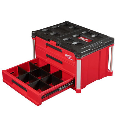 Milwaukee Red Packout 3 Drawer Tool Box 50Lbs Weight Capacity | DIY at B&Q