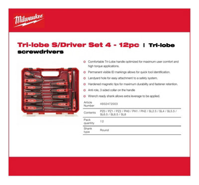 Milwaukee - Tri-lobe Screwdriver Set 4 - 12pc