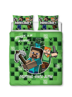Minecraft Block Check Double Panel Duvet Cover and Pillowcase Set ...