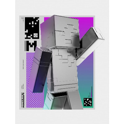 Minecraft Blockwave Canvas Print Silver/Purple (80cm x 60cm x 1.8cm)