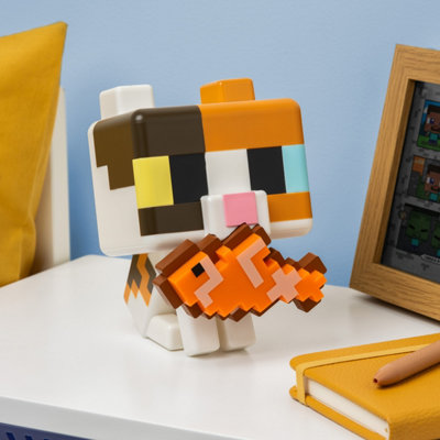 Minecraft Cat GloBuddies Light, 15cm Tap-to-On Lamp with Light-Up Fish ...