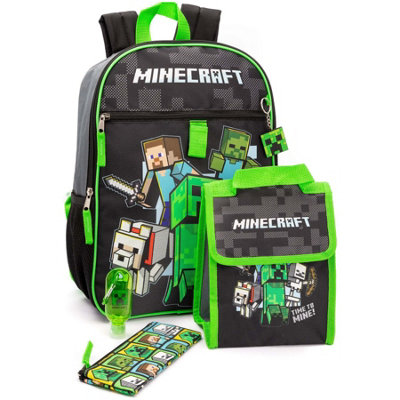Minecraft Childrens/Kids Time To Mine Backpack Set Black/Green (One Size)