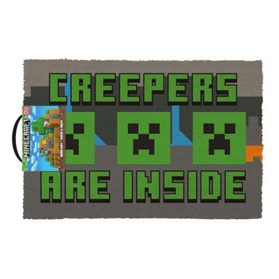 Minecraft Creepers Are Inside Coir Door Mat Green/Grey (60cm x 40cm)