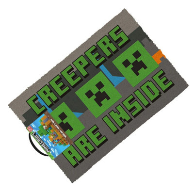 Minecraft Creepers Are Inside Coir Door Mat Green/Grey (60cm x 40cm)
