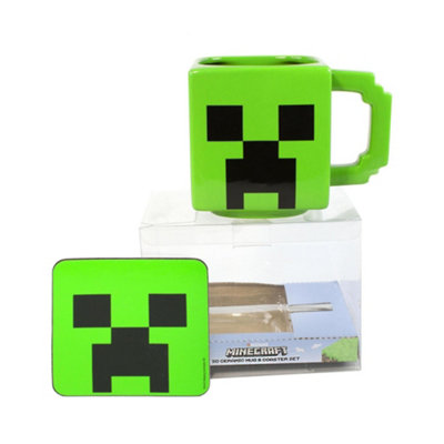 Minecraft Face Creeper Mug and Coaster Set Green (One Size)