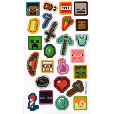 Minecraft Reusable Icons Stickers (Pack of 25) Multicoloured (One Size)