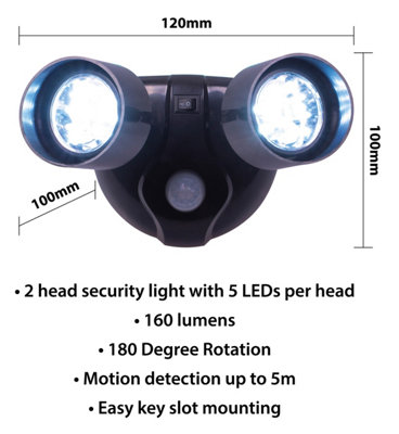 Mini 10 LED Twin Head PIR Motion Sensor Security Light Outdoor Garden ...
