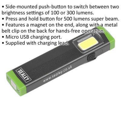 Mini Aluminium Hand Torch - 3W COB LED - Rechargeable - 2 Brightness ...