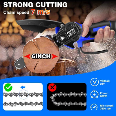 mini chainsaw, 21V 6 inch cordless electric one hand chainsaw for wood ...