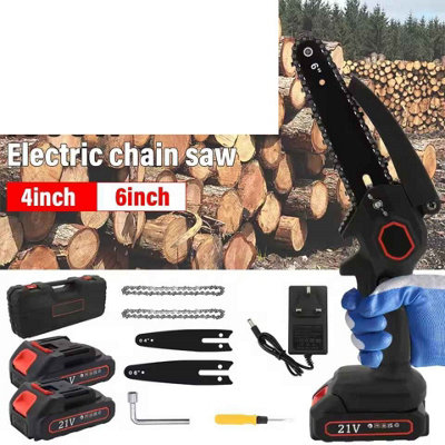 Mini Chainsaw 600W Cordless 4 to 6 inch, One-Hand Electric Saw with 2 ...