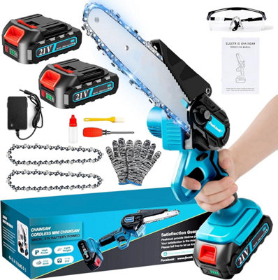 Mini Chainsaw Cordless 6 Inch, Electric Chain Saw with 2 Battery and ...
