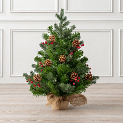 Mini Christmas Tree Artificial Pine Cone Berry Spruce With Base 2ft ...