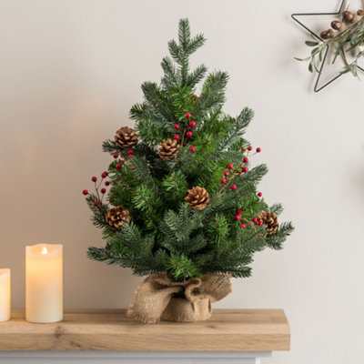 Mini Christmas Tree Artificial Pine Cone Berry Spruce With Base 2ft ...